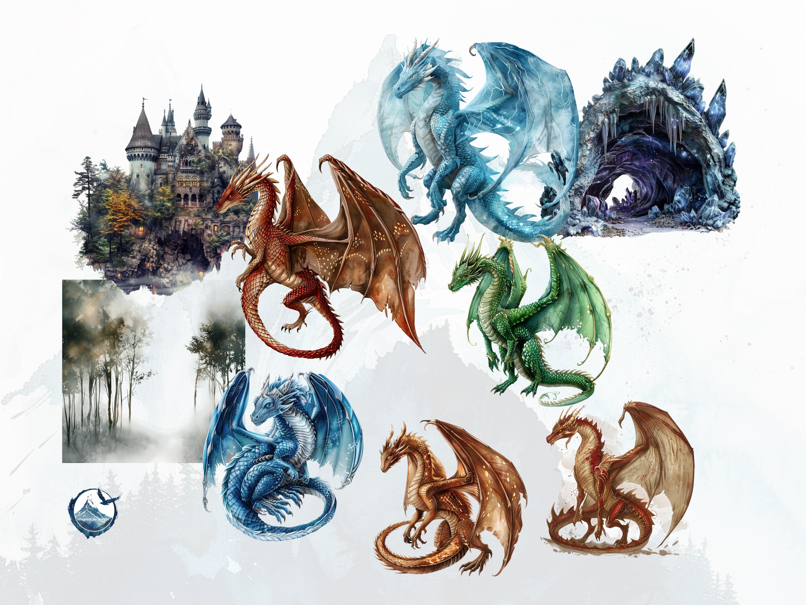 Ultimate Dragons Collection! 80 Dragon, Caves, Castles, Scenery Clipart ...