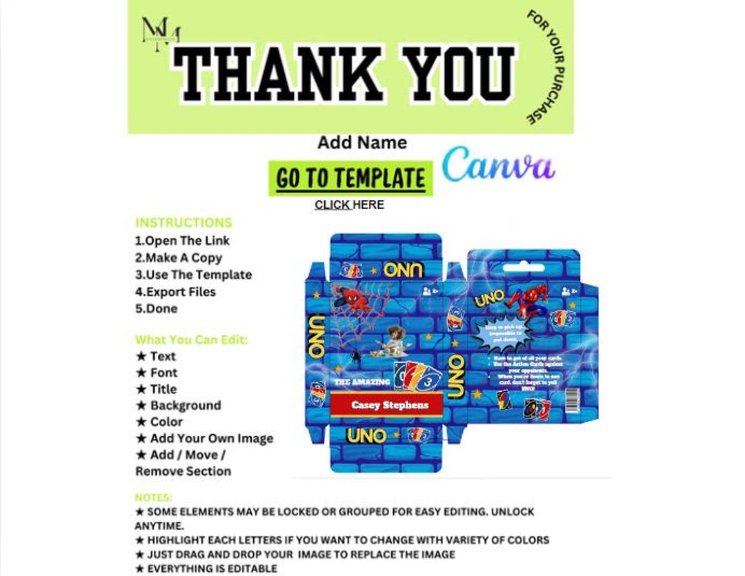 Editable Uno Template Instant Download - Etsy UK