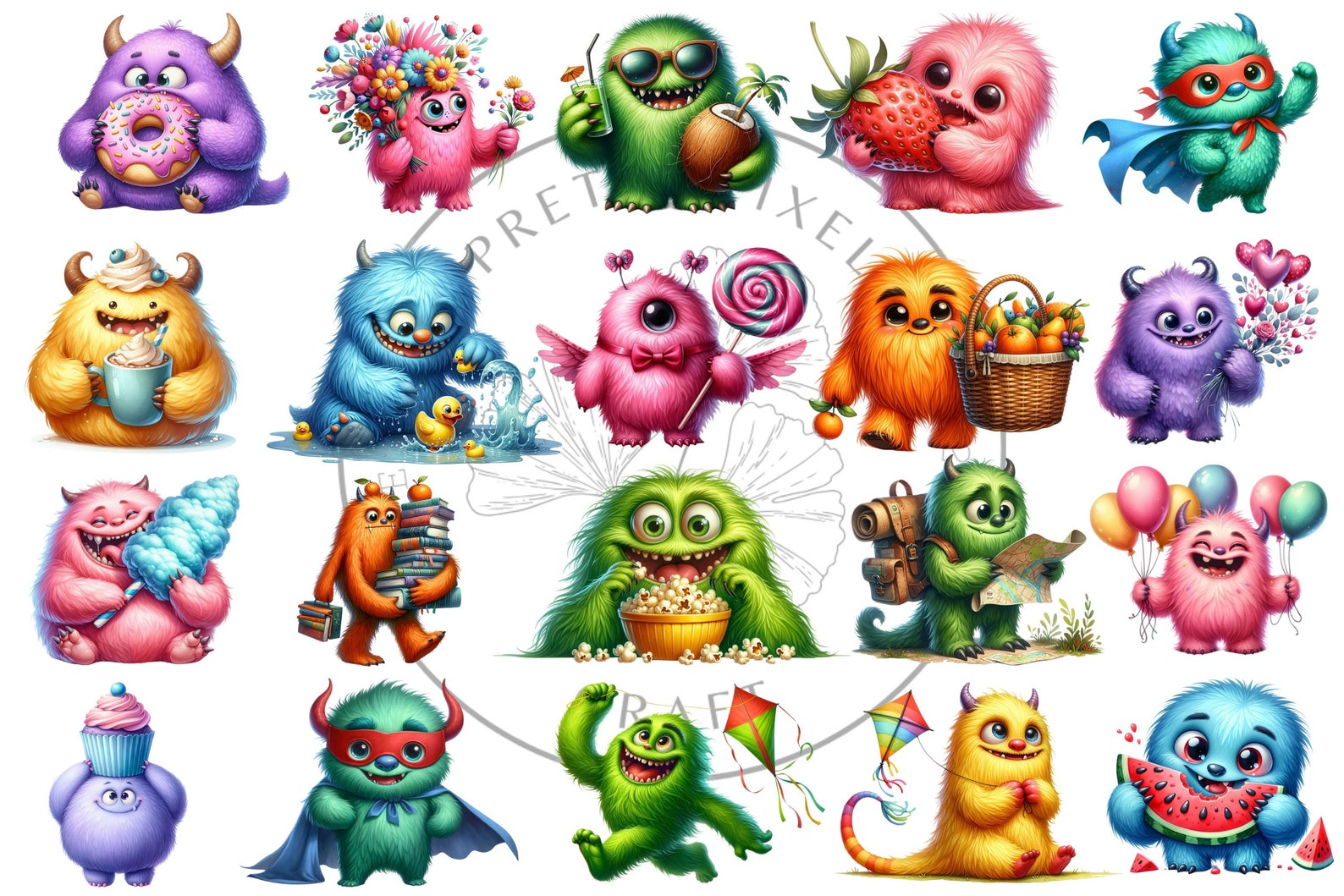 Playful Monster Clipart Set – Kawaii PNG Graphics (digital Download) - Etsy