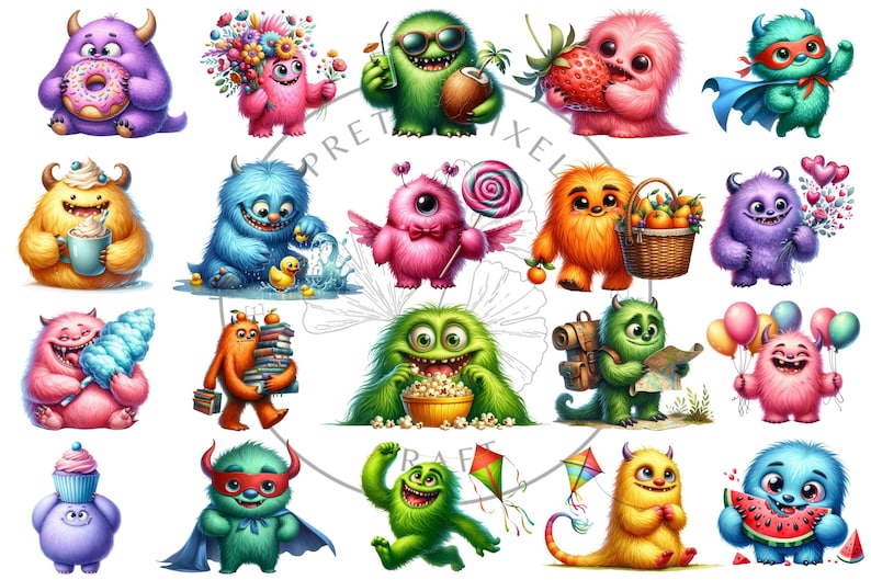 Cute Monsters Clipart - Adorable Cartoon Monster PNG Set, Kawaii ...