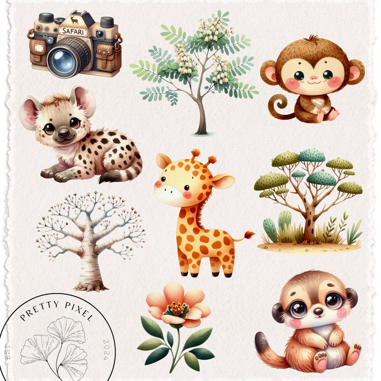Cute Safari Clipart, Cute Baby Animals, Nursery Wall Art, Baby Shower ...