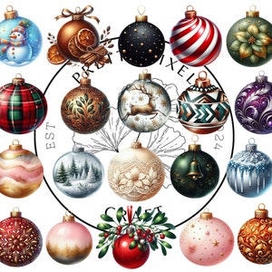 Christmas Baubles Clipart Set: Festive Holiday Ornaments (PNG) - Etsy