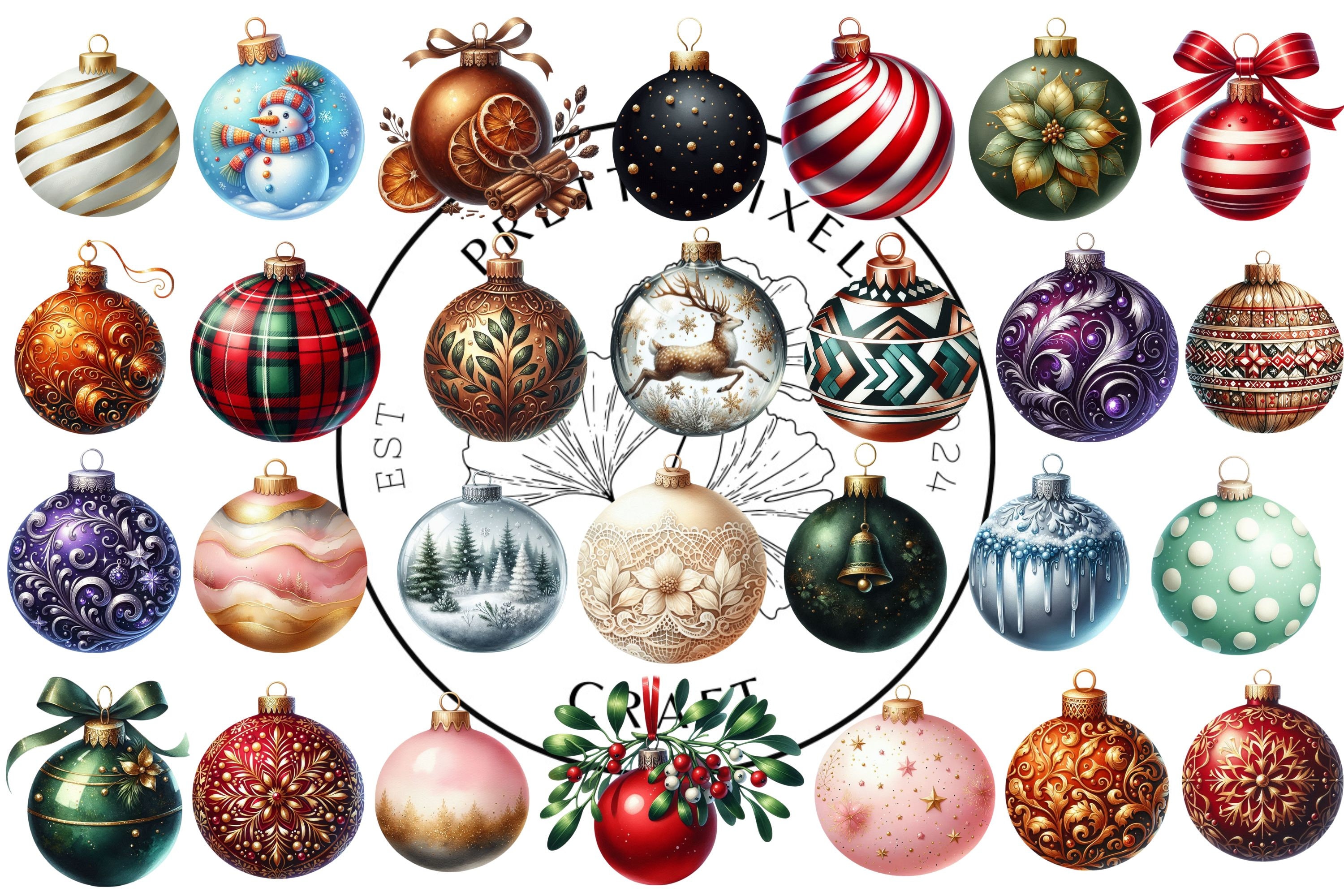Christmas Baubles Clipart Set: Festive Holiday Ornaments (PNG) - Etsy