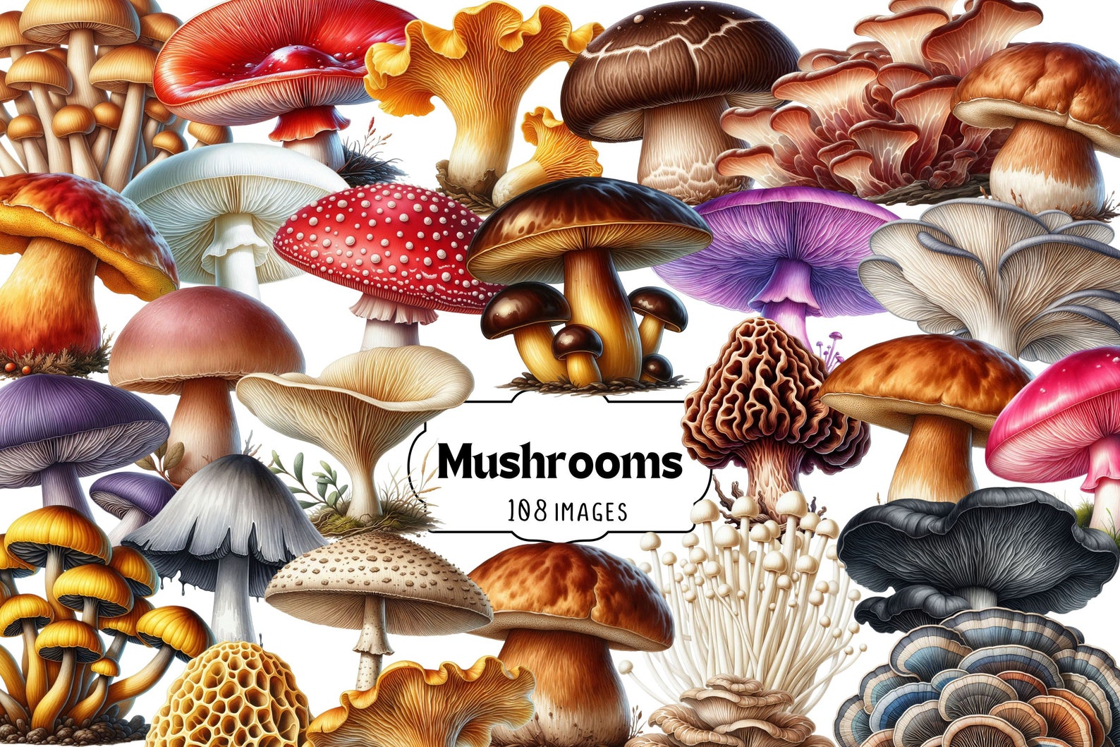 Realistic Mushrooms Clipart - Edible and Poisonous Mushroom PNG Set ...