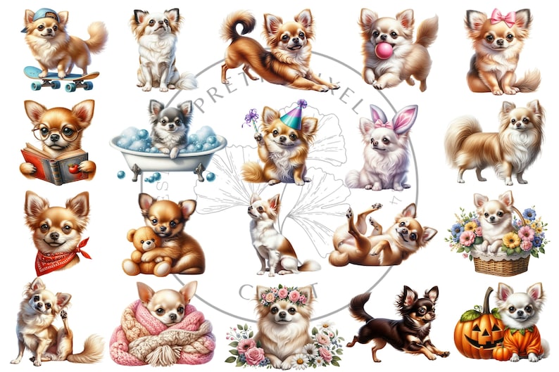 Chihuahua Clipart Set Cute Chihuahua PNG, Cute Small Dog, Holiday ...