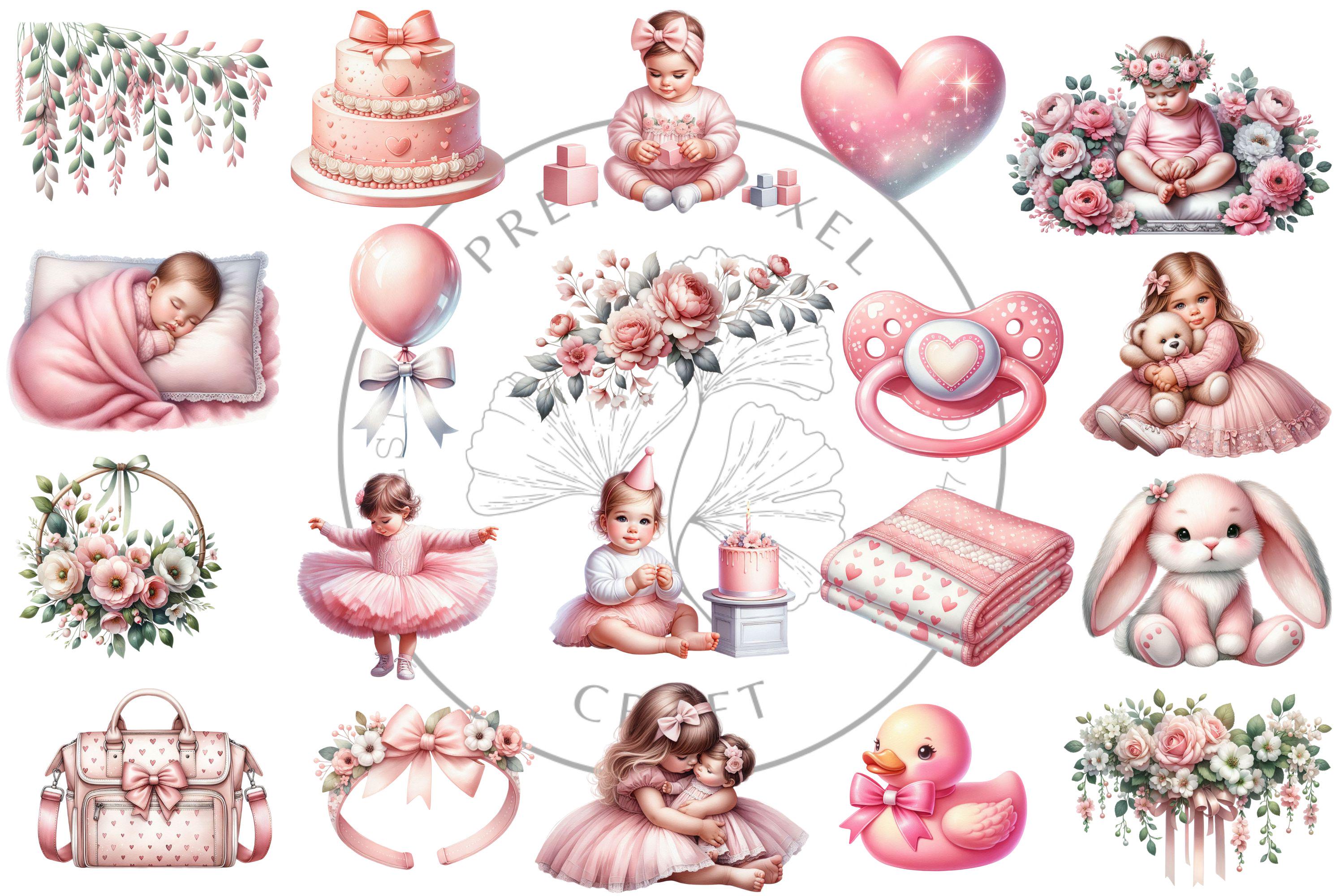 Pink Baby Decor Clipart Set - Cute Baby Items and Toys PNG, Pink ...