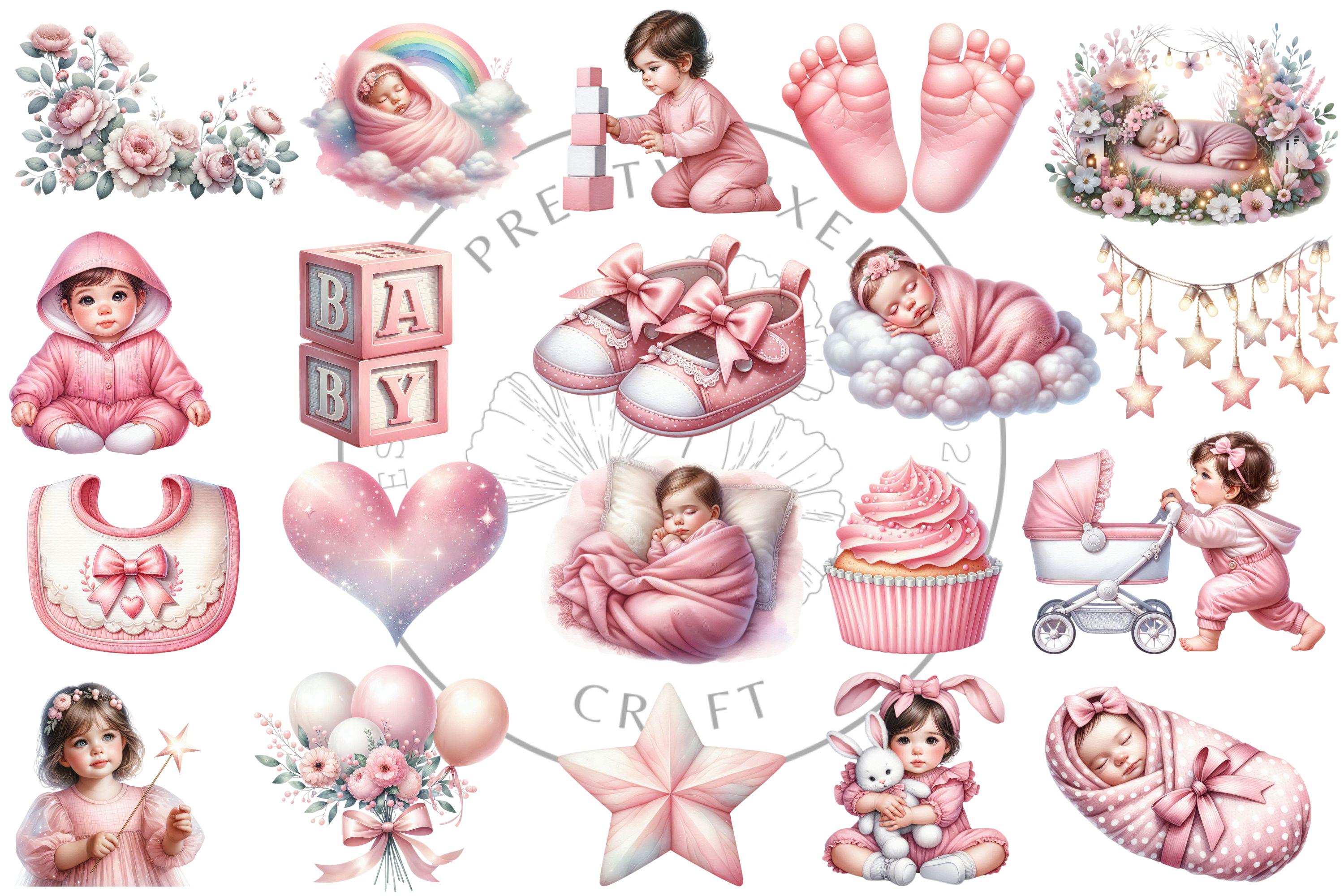 Pink Baby Decor Clipart Set - Cute Baby Items and Toys PNG, Pink ...
