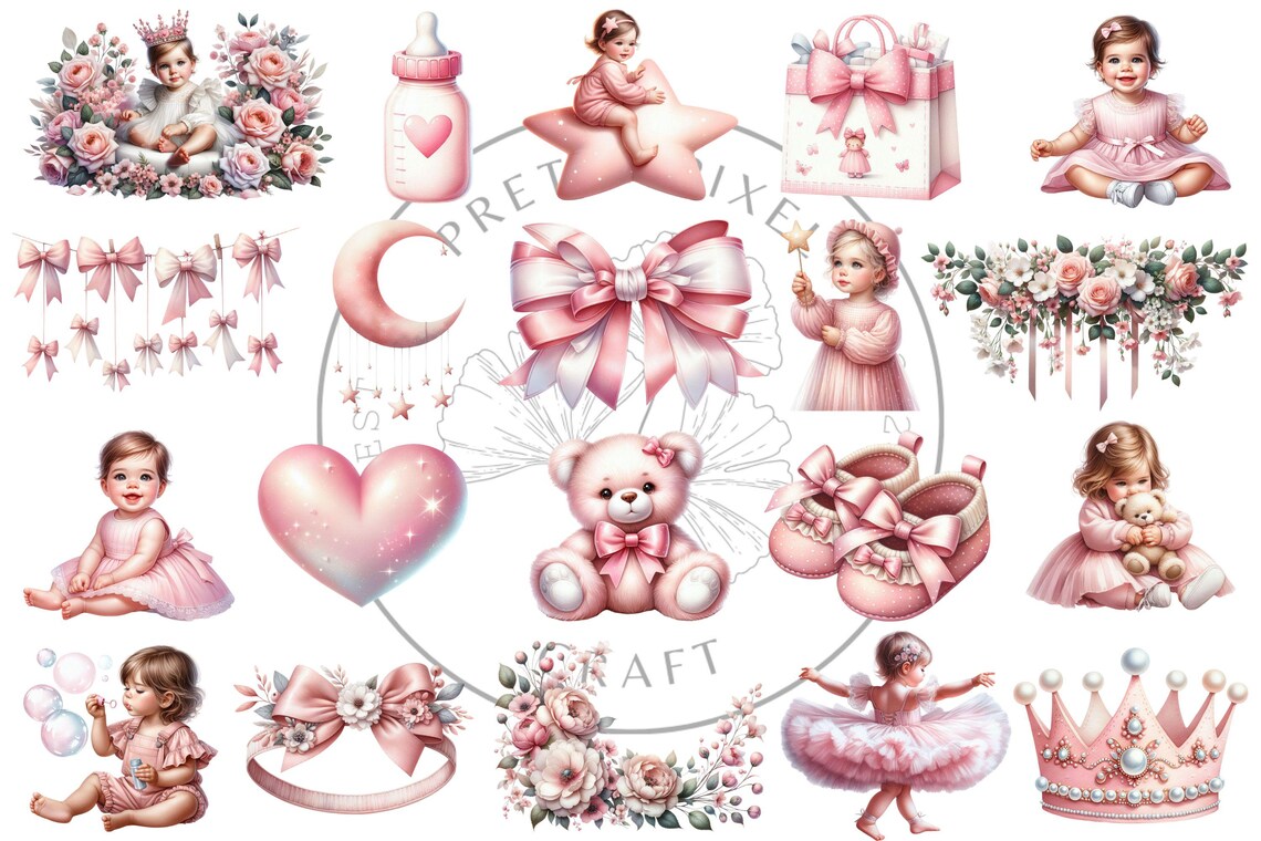Pink Baby Decor Clipart Set - Cute Baby Items and Toys PNG, Pink ...