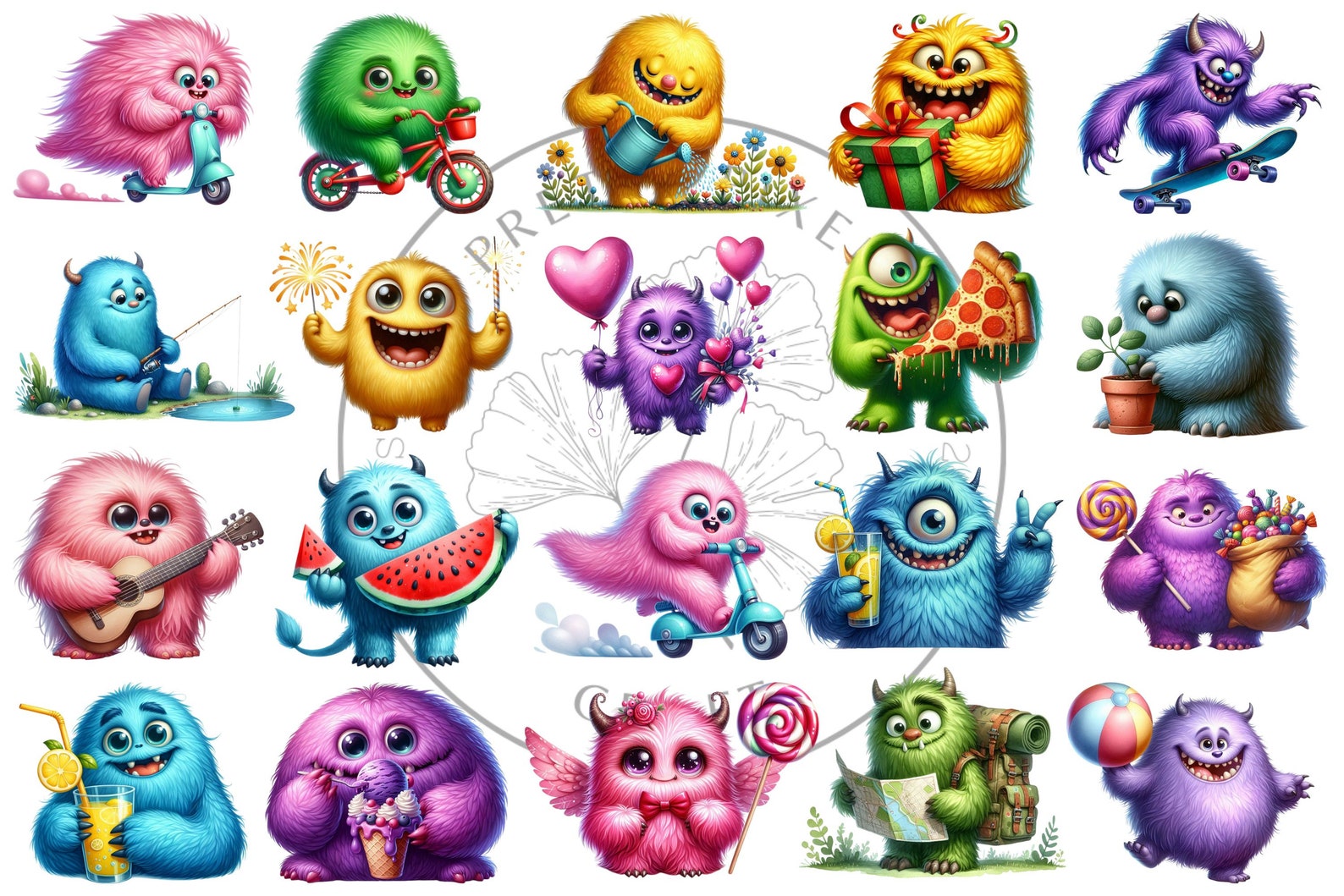 Playful Monster Clipart Set – Kawaii PNG Graphics (digital Download) - Etsy