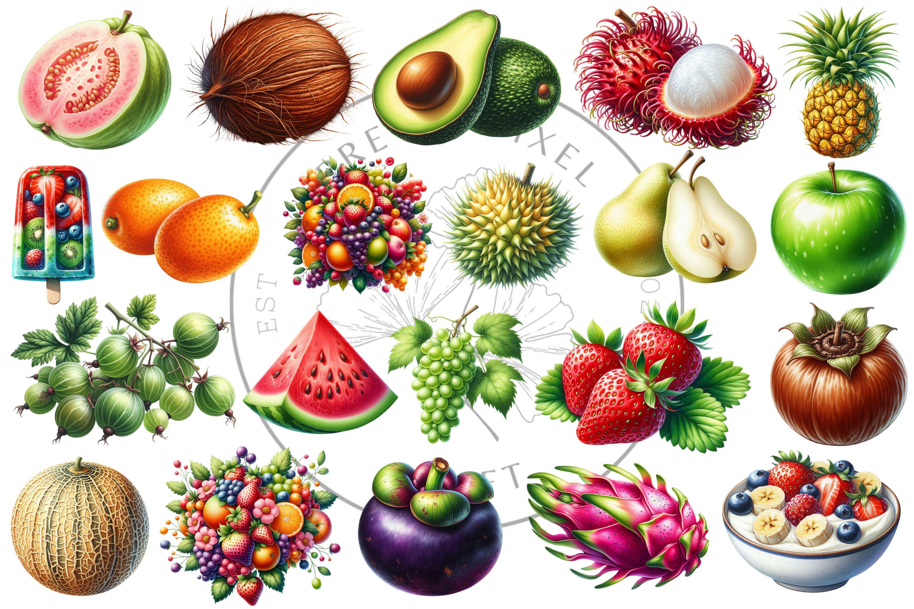 Fruits Clipart, Fresh Fruit PNG, Tropical, Citrus, and Summer Fruits ...