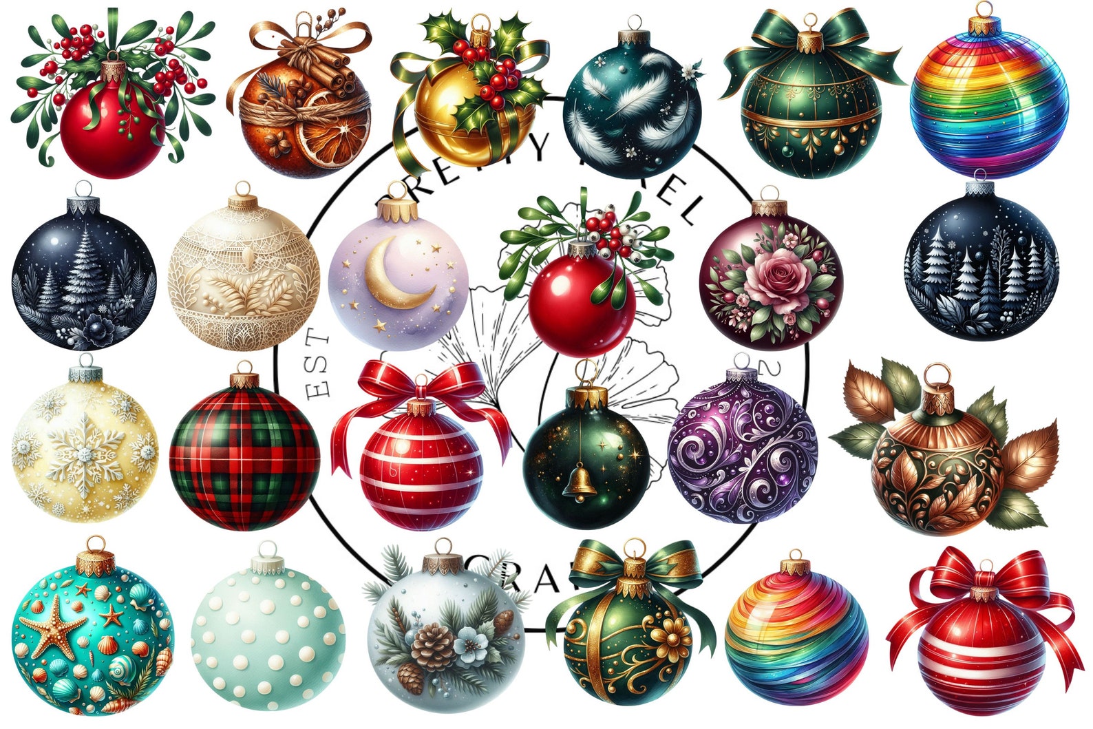 Christmas Baubles Clipart Set: Festive Holiday Ornaments (PNG) - Etsy