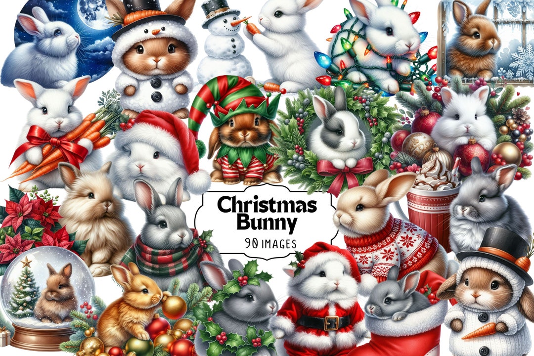Christmas Bunny Clipart - Cute Holiday Bunny PNG, Festive Rabbit Art ...