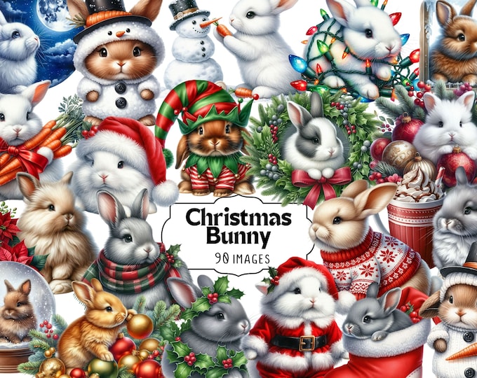 16 PNG Festive Bunny Clipart – Cute Winter Rabbit PNG – Holiday Animal ...