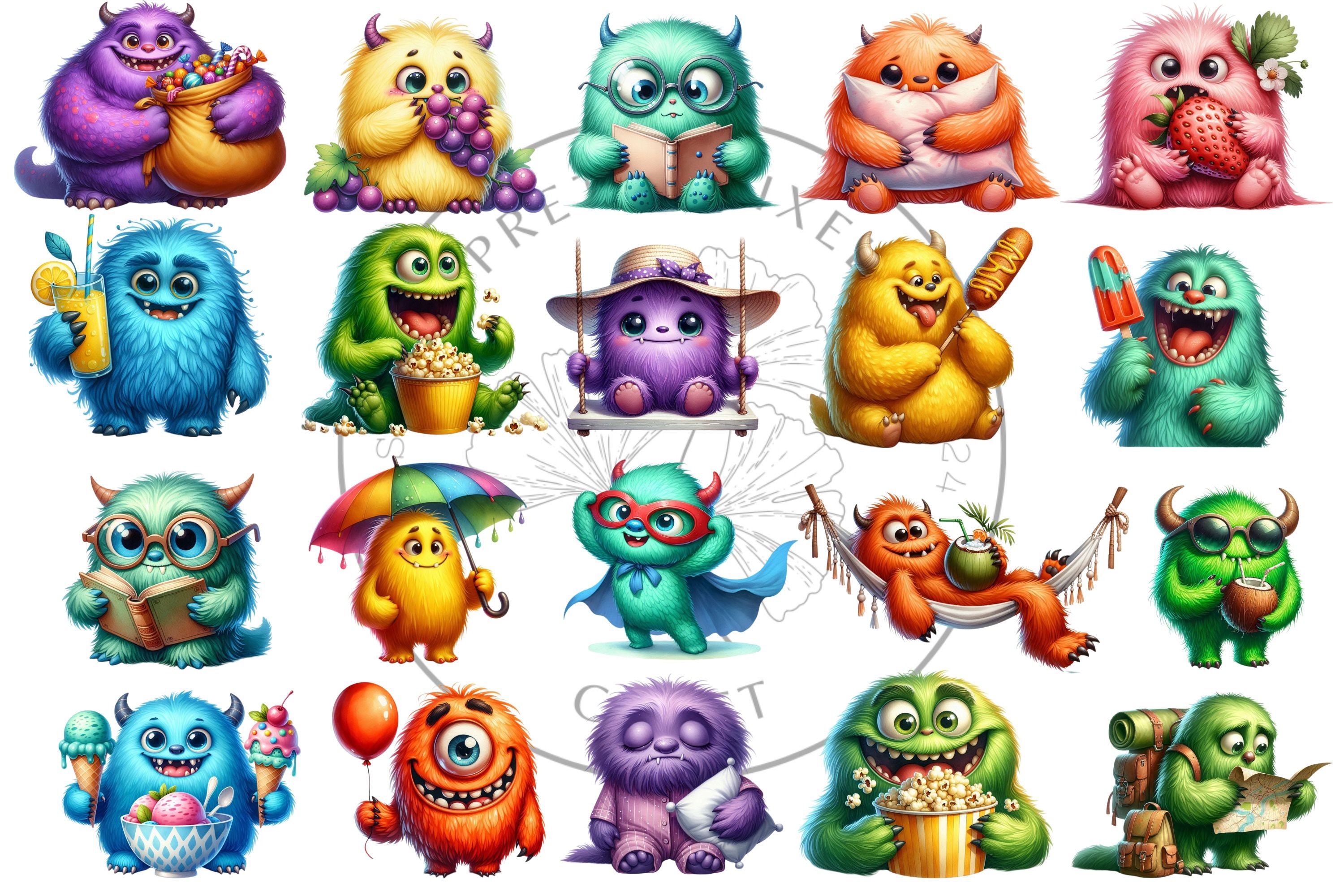 Playful Monster Clipart Set – Kawaii PNG Graphics (digital Download) - Etsy