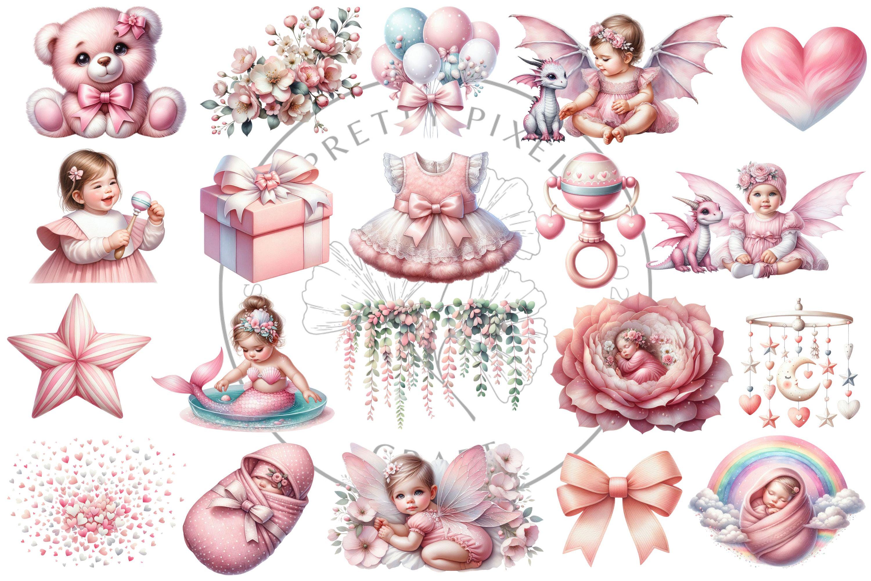Pink Baby Decor Clipart Set - Cute Baby Items and Toys PNG, Pink ...
