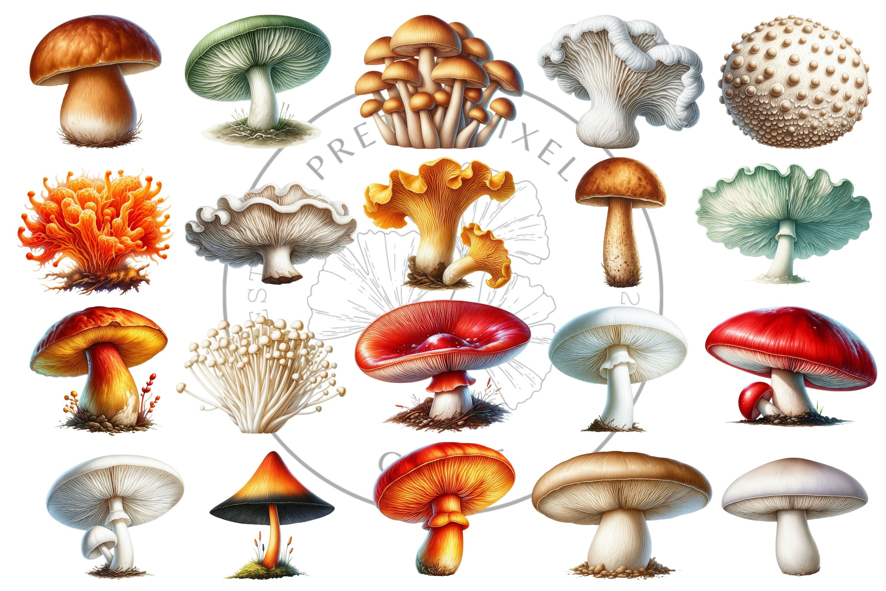 Mushroom Clipart: Realistic Forest Fungi PNG Set (digital Download) - Etsy