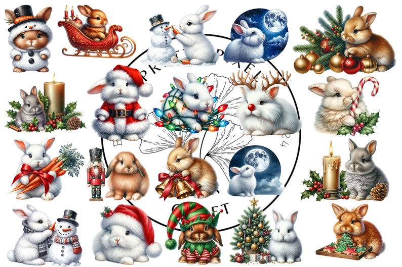 Christmas Bunny Clipart - Cute Holiday Bunny PNG, Festive Rabbit Art ...