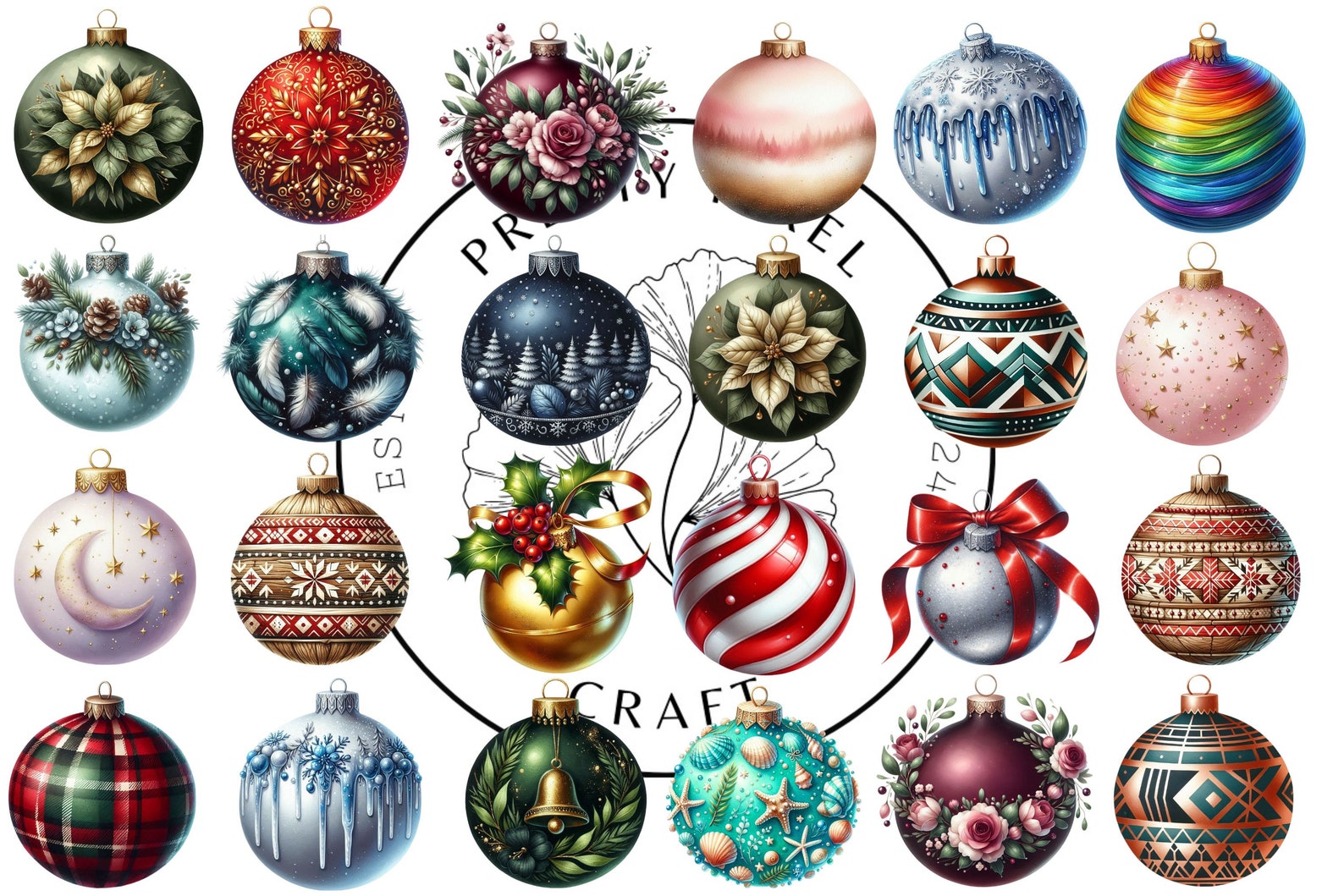 Christmas Baubles Clipart Set: Festive Holiday Ornaments (PNG) - Etsy
