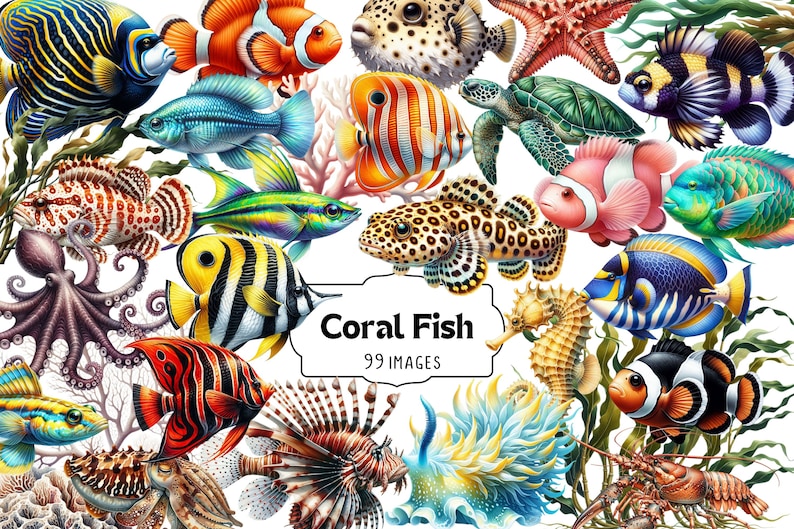 Coral Fish Clipart Set - Tropical Fish and Coral PNG, Marine Life ...