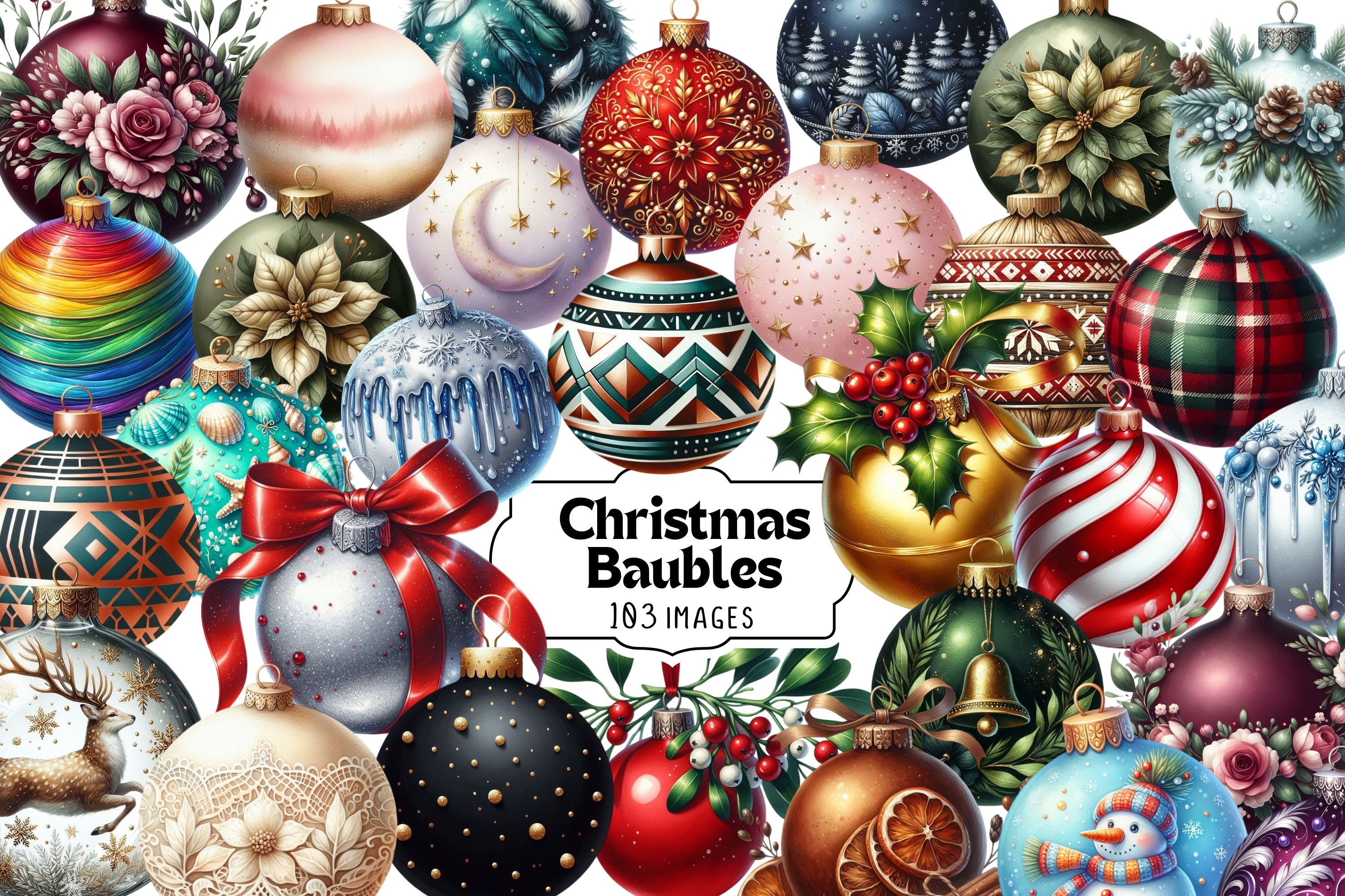 Christmas Baubles Clipart Set: Festive Holiday Ornaments (PNG) - Etsy