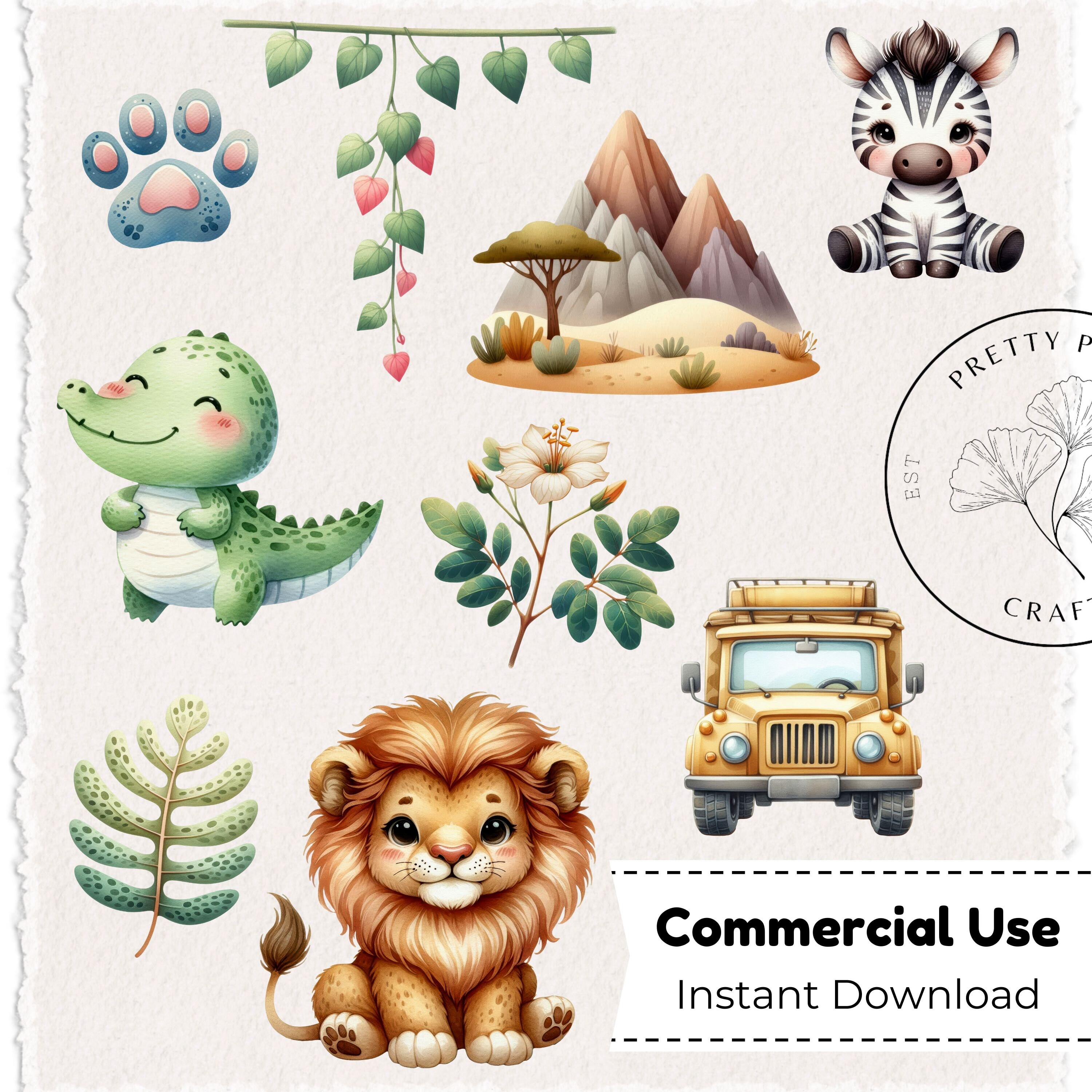 Cute Safari Clipart, Cute Baby Animals, Nursery Wall Art, Baby Shower ...