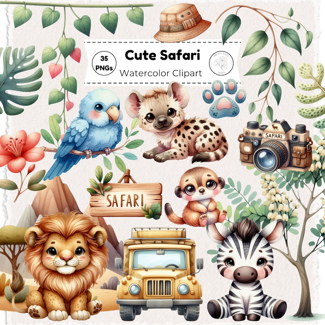 Cute Safari Clipart, Cute Baby Animals, Nursery Wall Art, Baby Shower ...