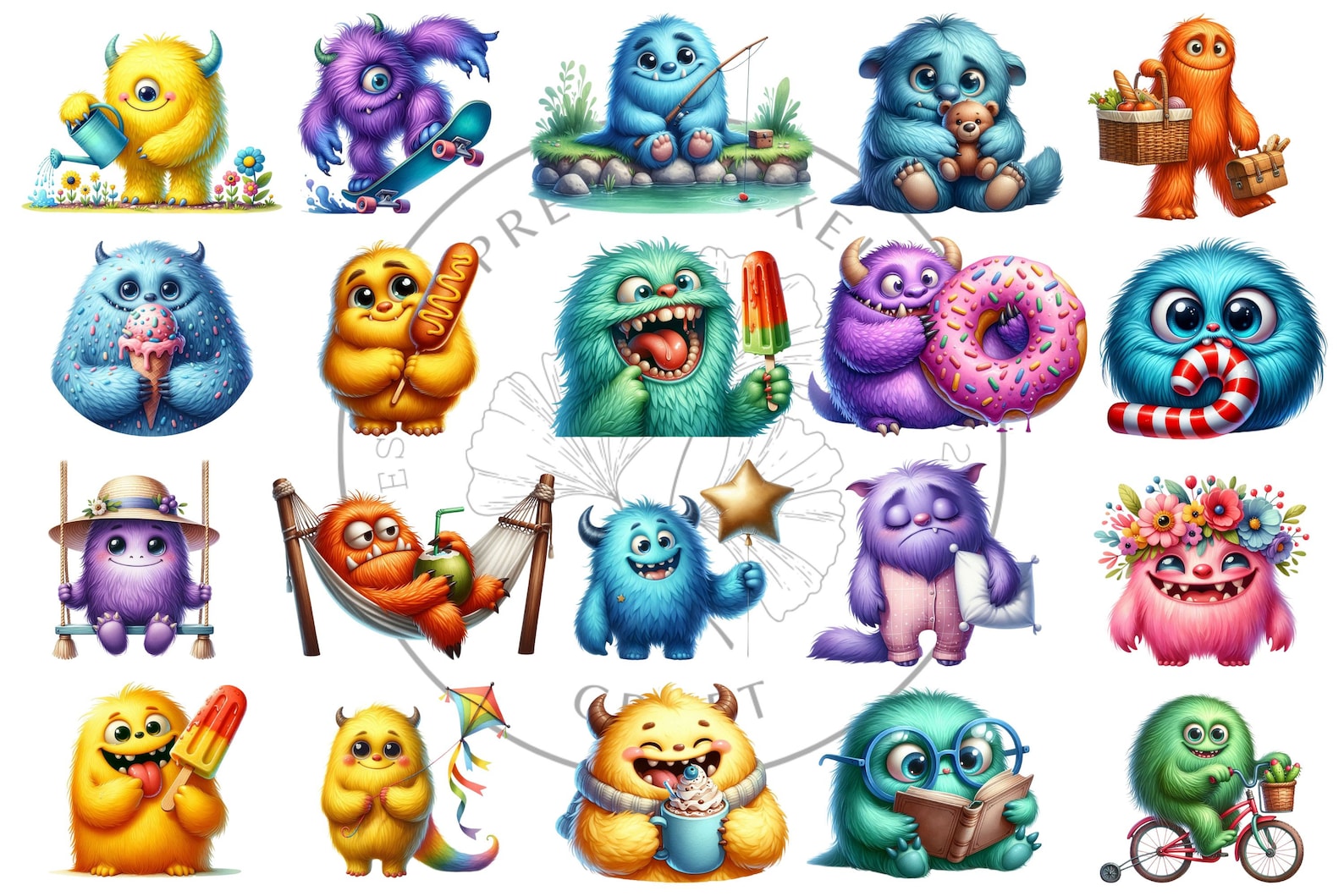 Playful Monster Clipart Set – Kawaii PNG Graphics (digital Download) - Etsy