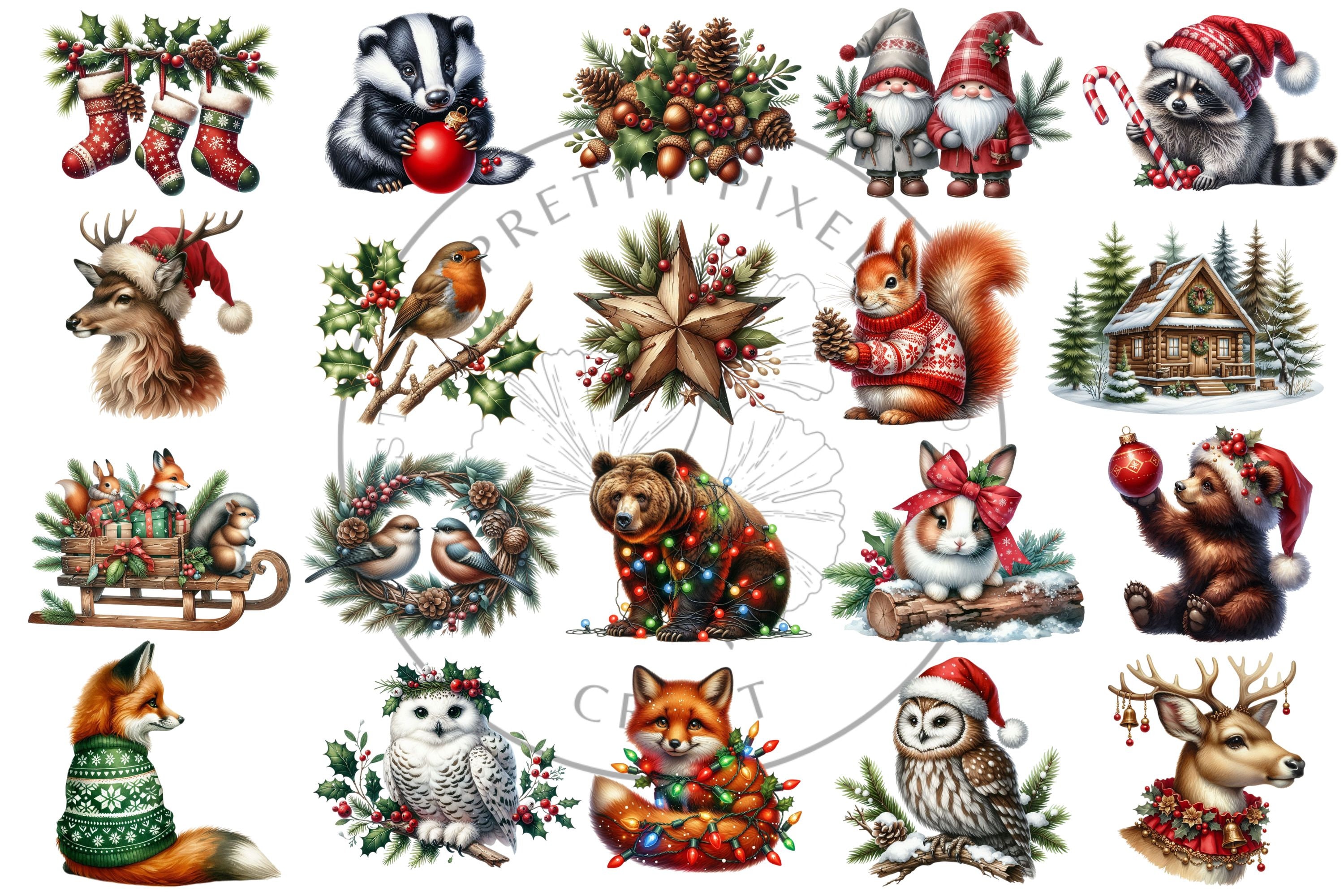 Christmas Animals Clipart - Cute Holiday Creatures PNG, Festive Animal ...