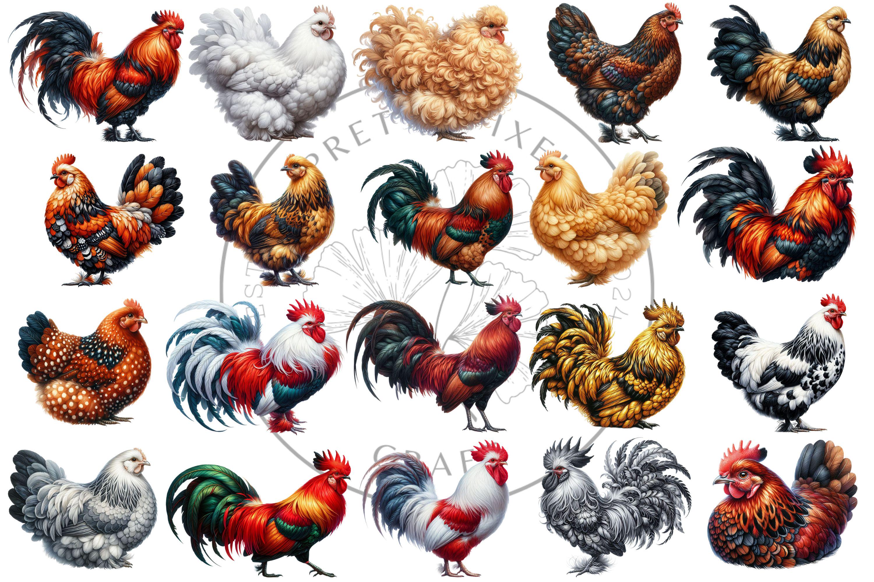 Chickens and Roosters Clipart, Farm Chickens, Watercolor Illustration ...
