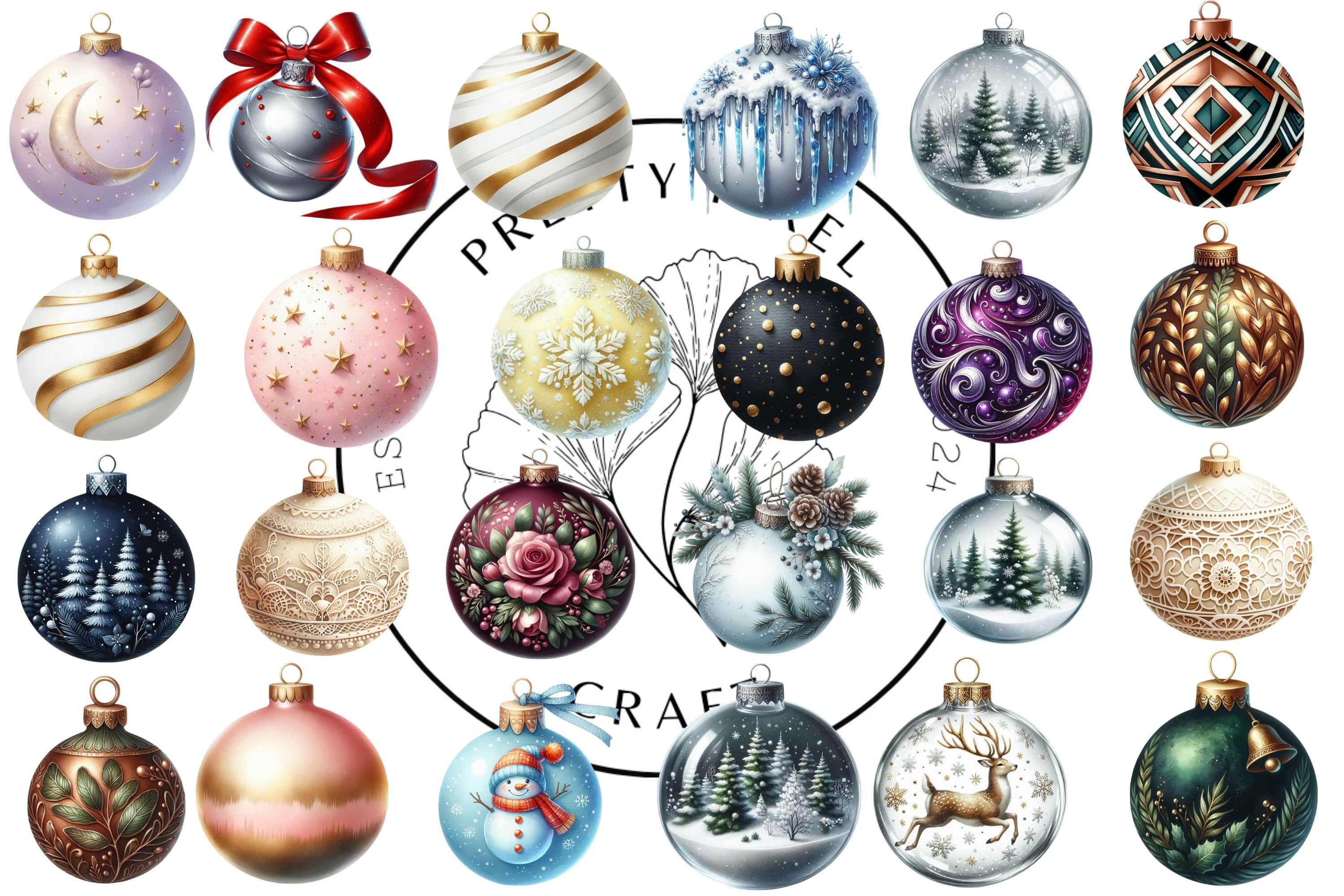 Christmas Baubles Clipart Set: Festive Holiday Ornaments (PNG) - Etsy