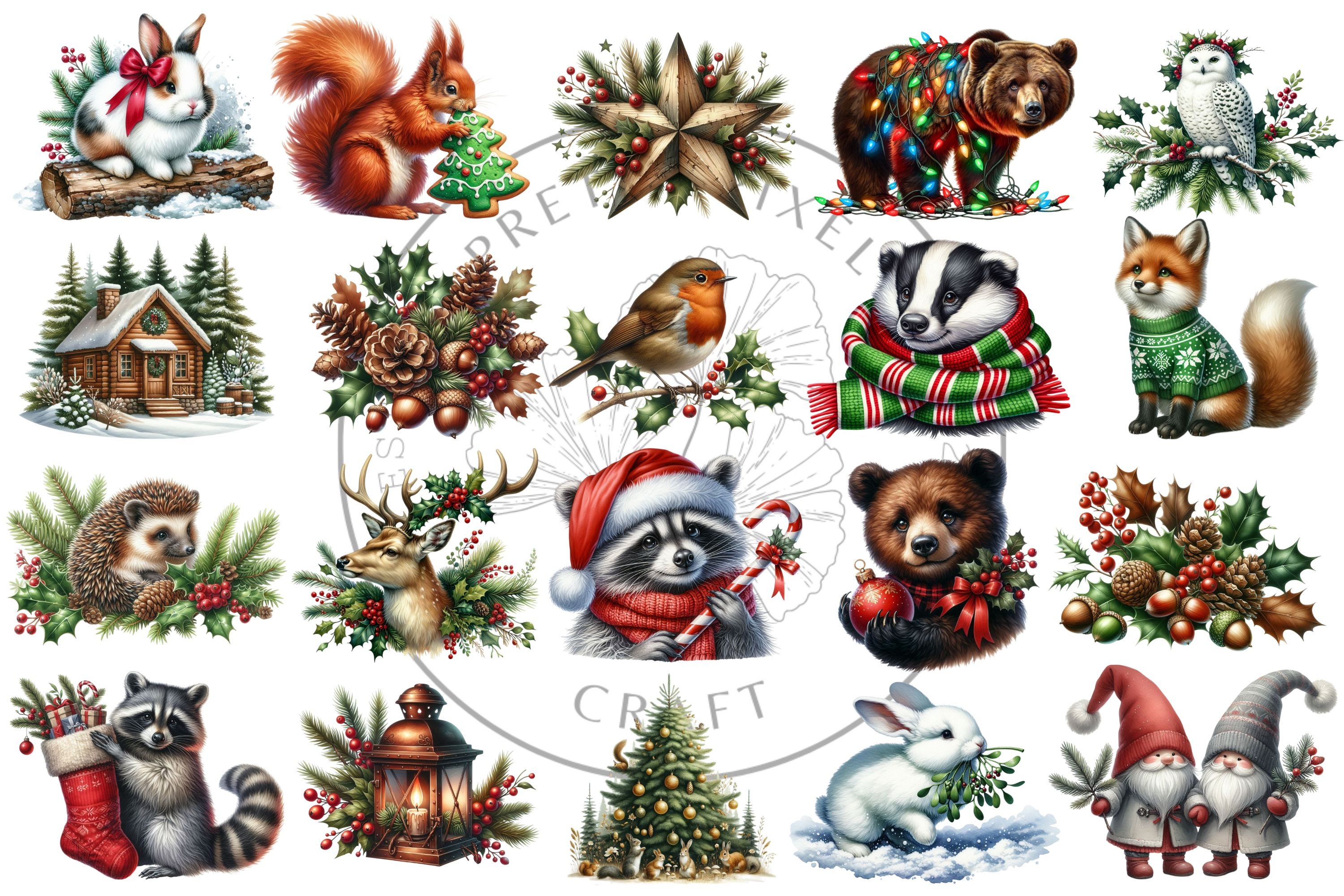 Christmas Animals Clipart - Cute Holiday Creatures PNG, Festive Animal ...