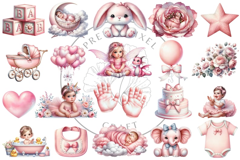 Pink Baby Decor Clipart Set - Cute Baby Items and Toys PNG, Pink ...
