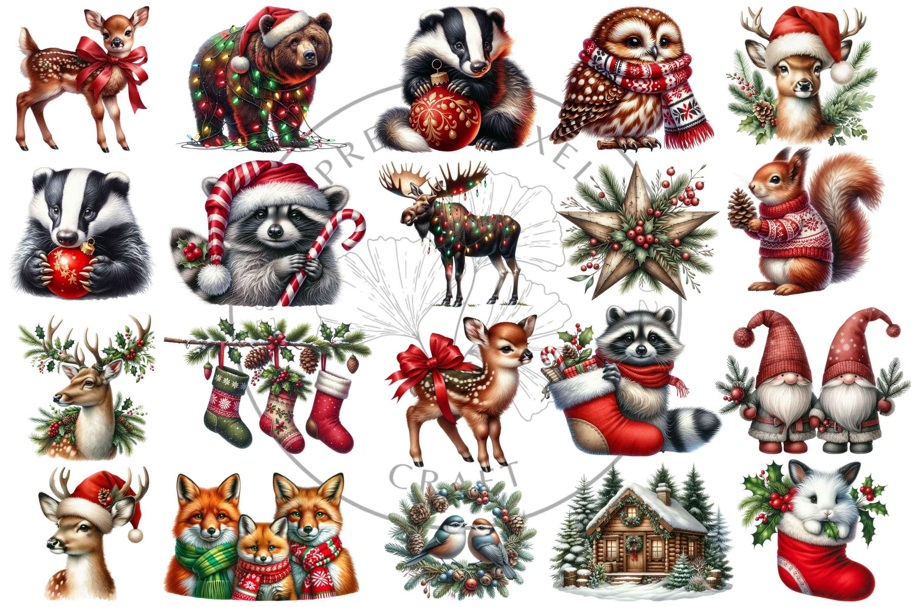 Christmas Animals Clipart - Cute Holiday Creatures PNG, Festive Animal ...