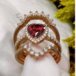 Red Heart Cut Diamond Engagement Ring, 14K Solid Gold CZ Wedding Ring ...