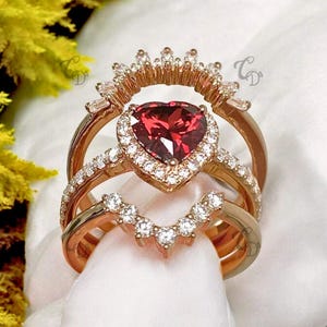 Red Heart Cut Diamond Engagement Ring, 14K Solid Gold CZ Wedding Ring ...