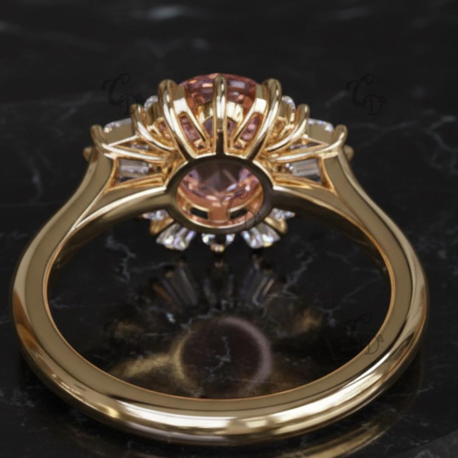 Pink Oval Cut and Caliber Cut Lab Diamond Ballerina Ring, 14K Solid ...