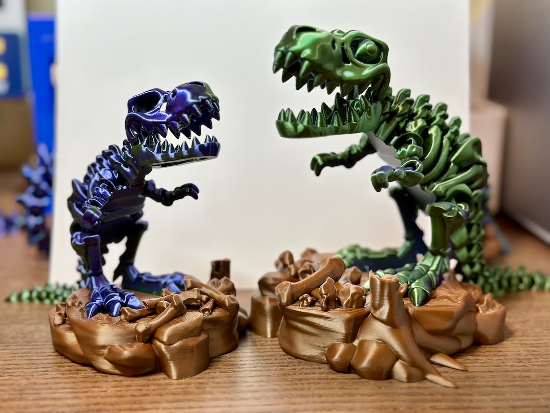 Flexible T-rex Articulated Toy - Blue and Green Transition Metallic ...