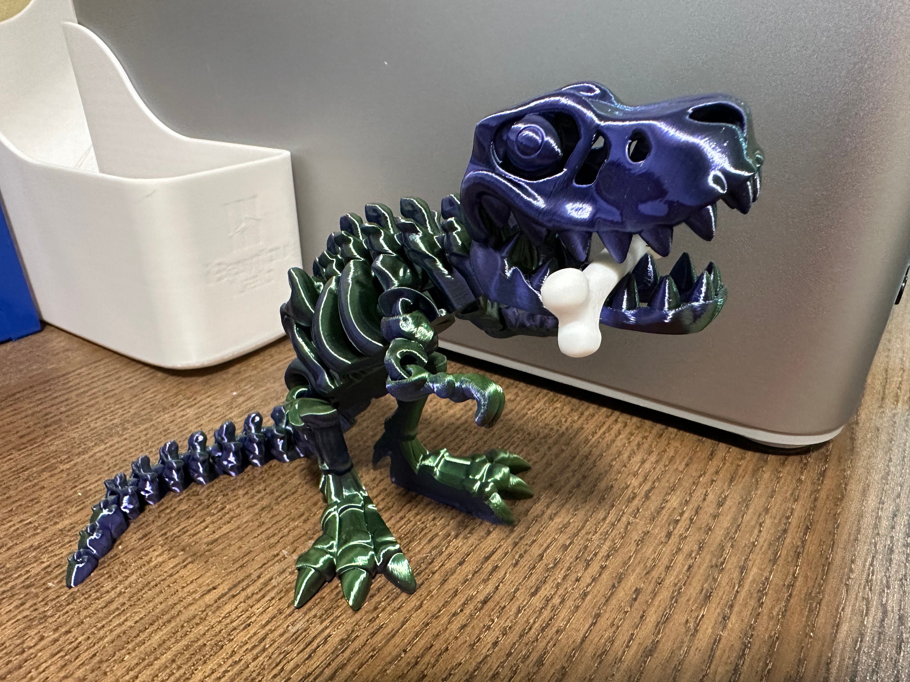 Flexible T-rex Articulated Toy - Blue and Green Transition Metallic ...