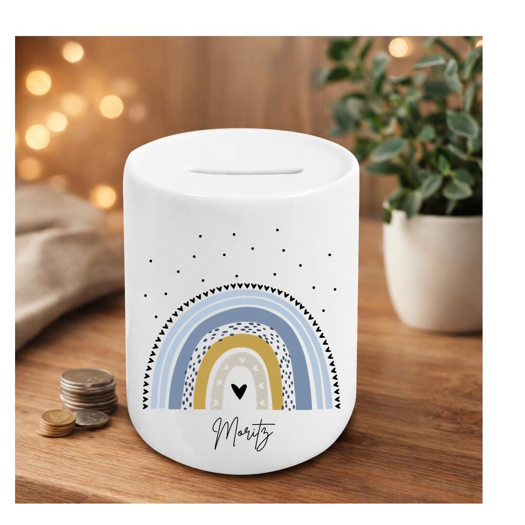 Personalized Rainbow Money Box With Name – Gift for Birth, Christening ...