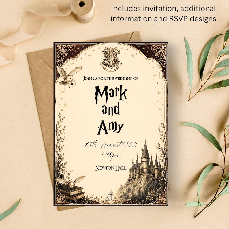 Wizard Bookish Wedding Invitation Template Bundle, A5 Digital Download ...