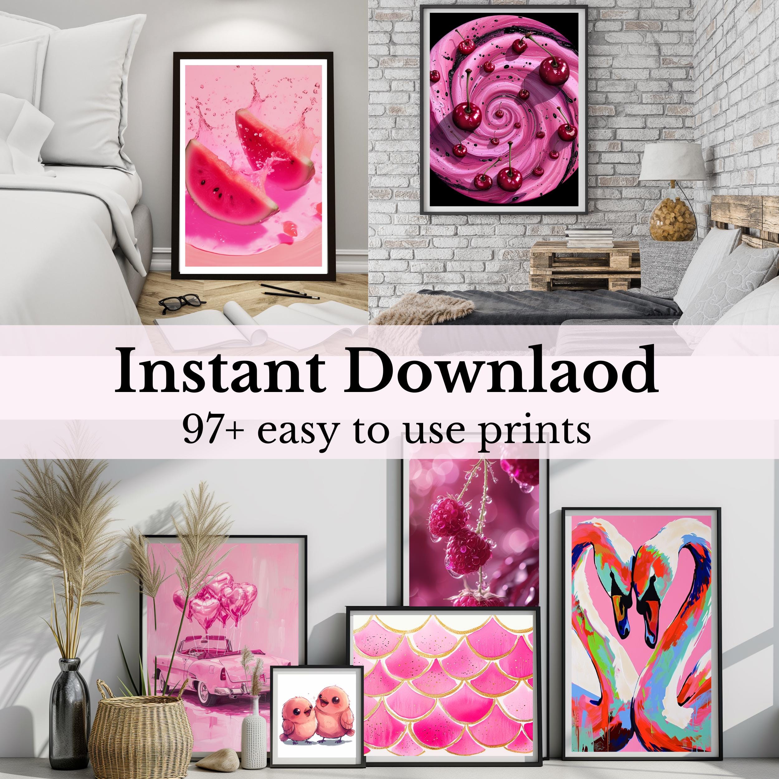 95+ Pink Wall Art Print Bundle Eclectic Gallery Wall Set 42 Trendy ...