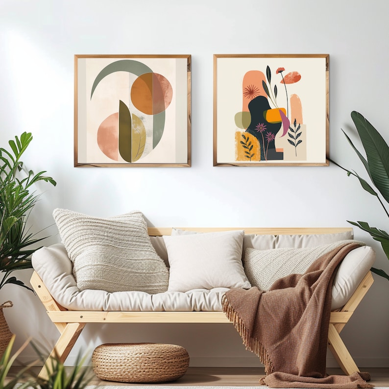 Boho Abstract Wall Art Print Set of 3, Boho Wall Décor, Botanical Wall ...
