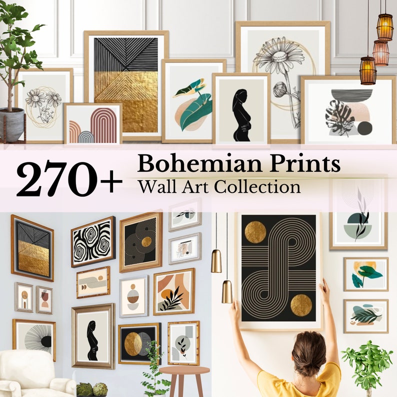 270+ Boho Wall Collage Mega Bundle, Set of 277 Prints, Geometric Dorm ...