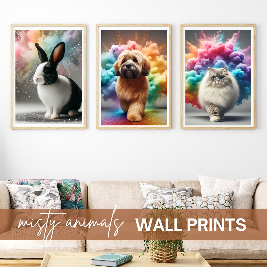 Misty Animals Bundle, Dog, Animal, Cat, Rabbit, Digital Art Print, Wall ...
