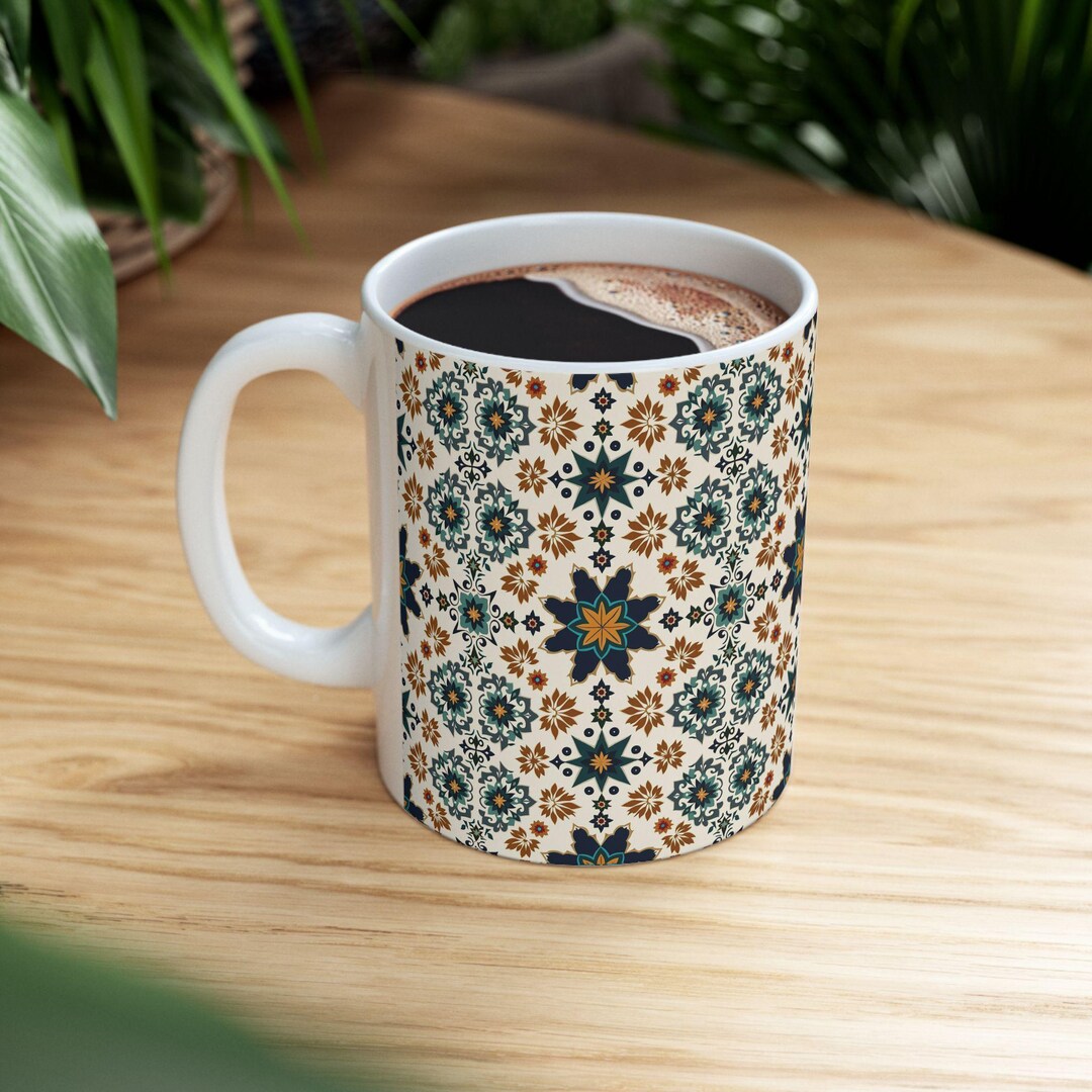 Moroccan Ceramic Mug: Handmade Islamic Geometric Pattern, Boho Tile Art ...