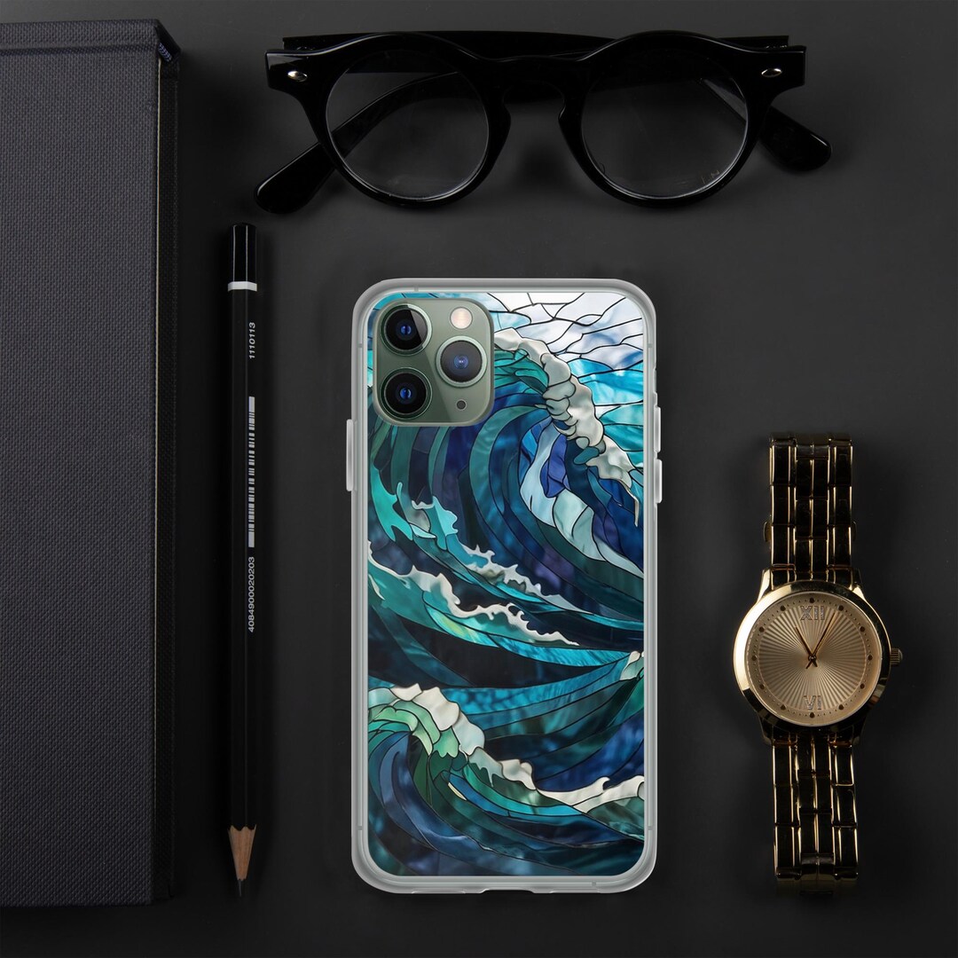 Ocean Wave iPhone Case – Stained Glass Sea Art Design, Turquoise Blue ...