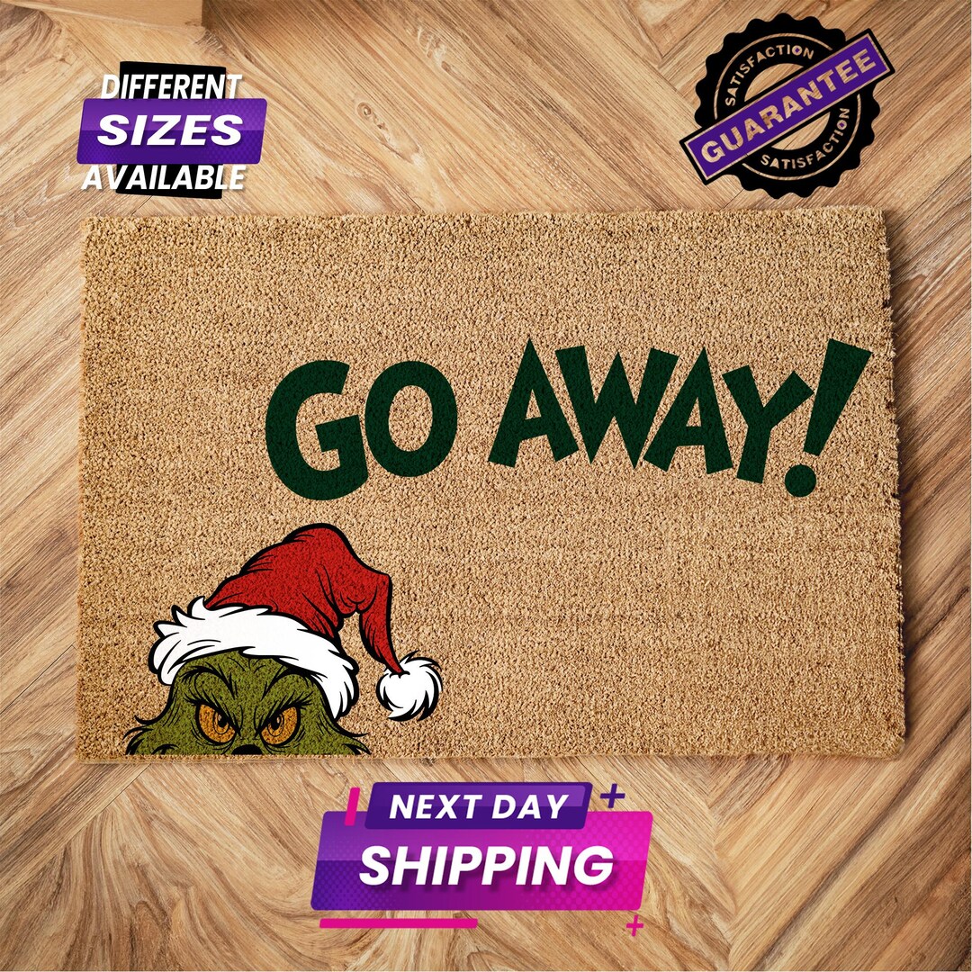 Grinch Go Away Doormat, Entryway Decor, Grinch Gift, Outdoor Doormat ...