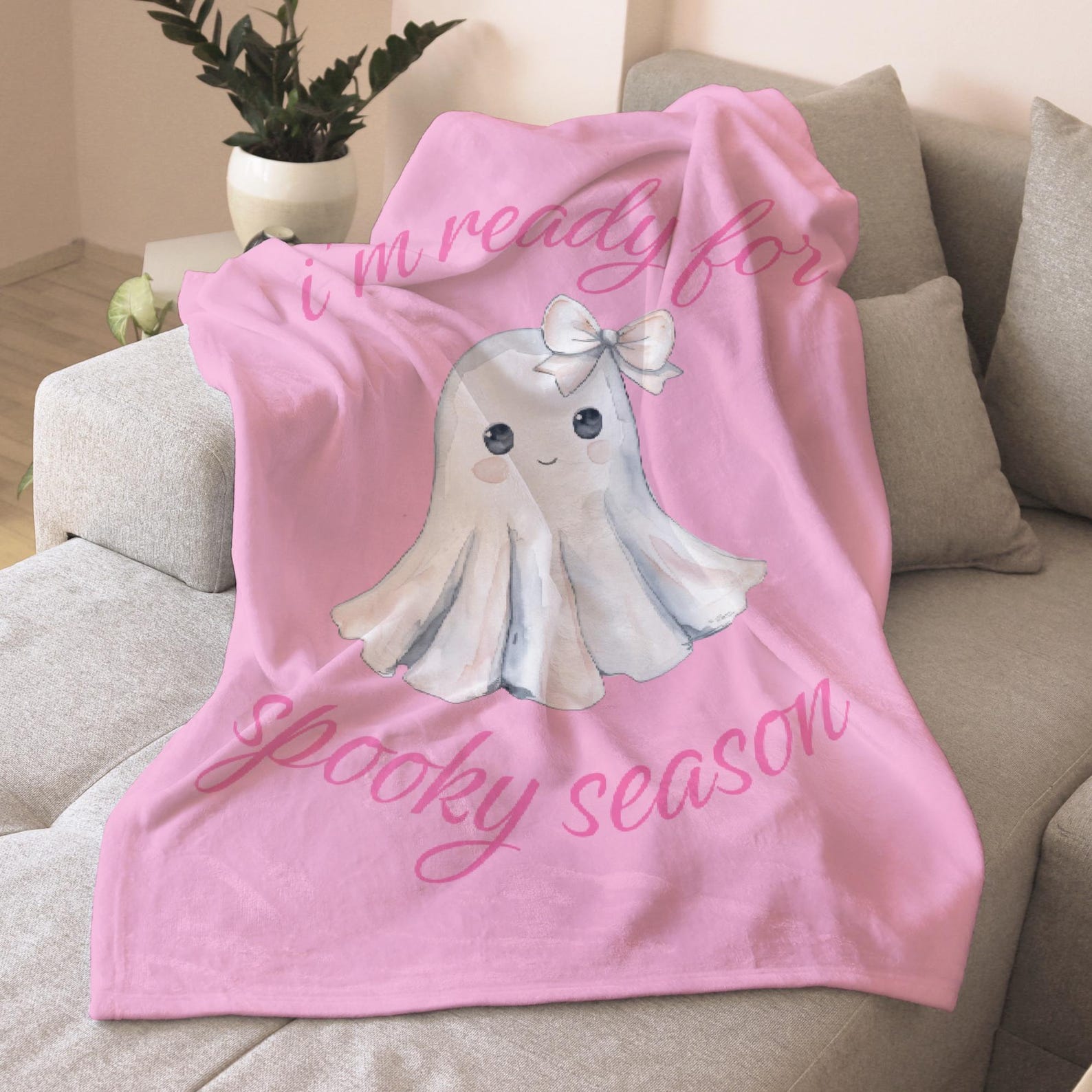 Pink Halloween Blanket, Cute Ghost Throw Blanket, Pink Holiday Velveteen Microfiber Blanket ...