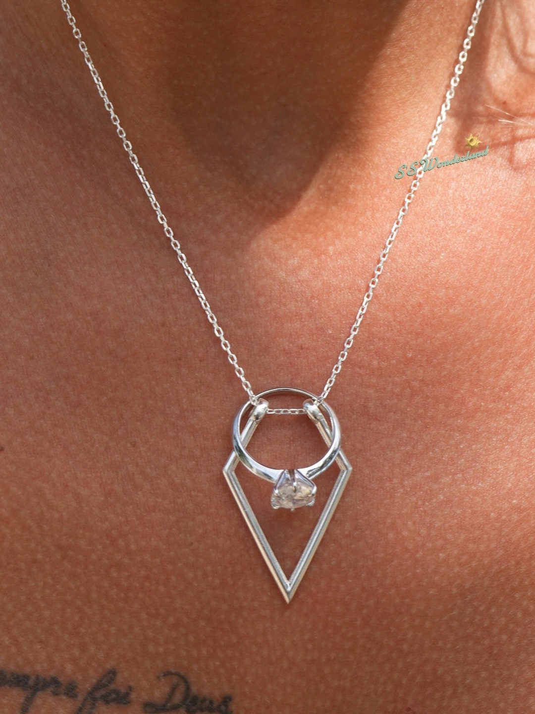 Geometric Ring Holder Necklace, Wedding Ring Necklace, Engagement Ring ...