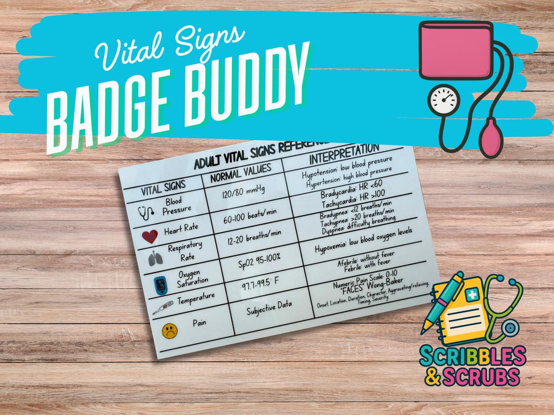 Nurse Badge Buddy: Adult Vital Signs Reference - Nursing Student Gift ...